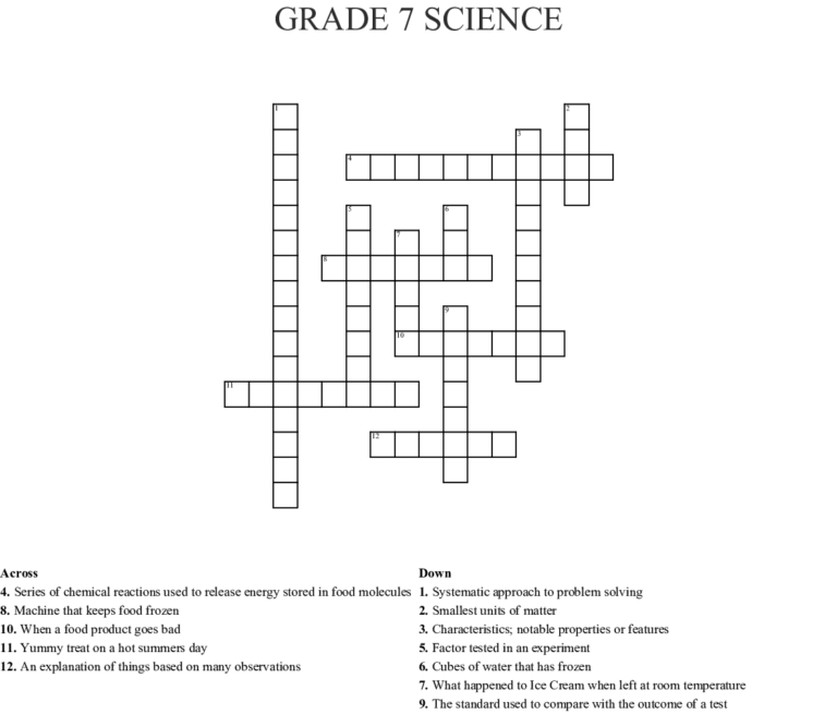 Science Crosswords Easy - Easycrosswordpuzzlesprintable.com
